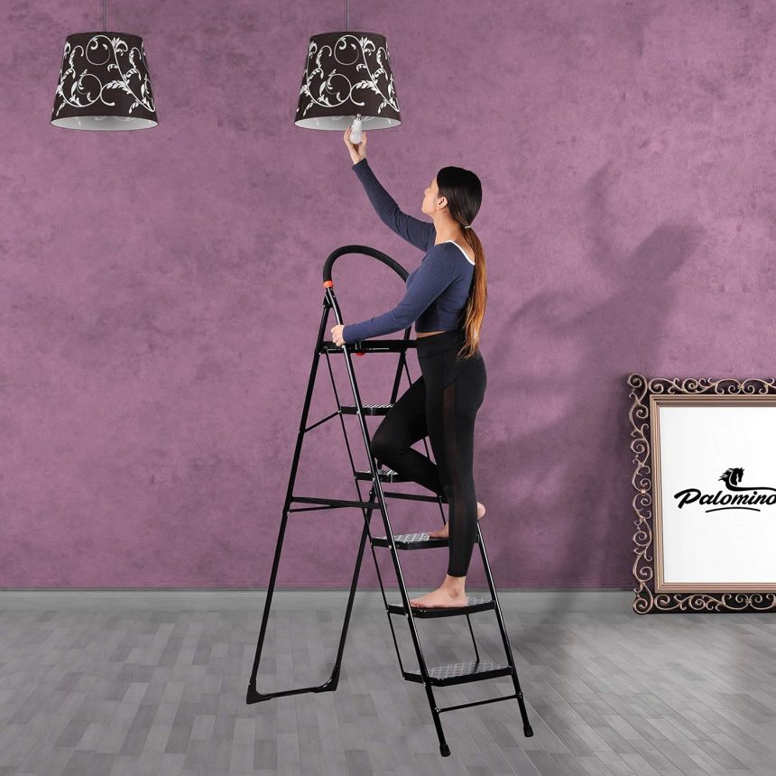 PALOMINO Black Heavy Duty Folding Stepladders with Wide 6 Steps Ladder ...